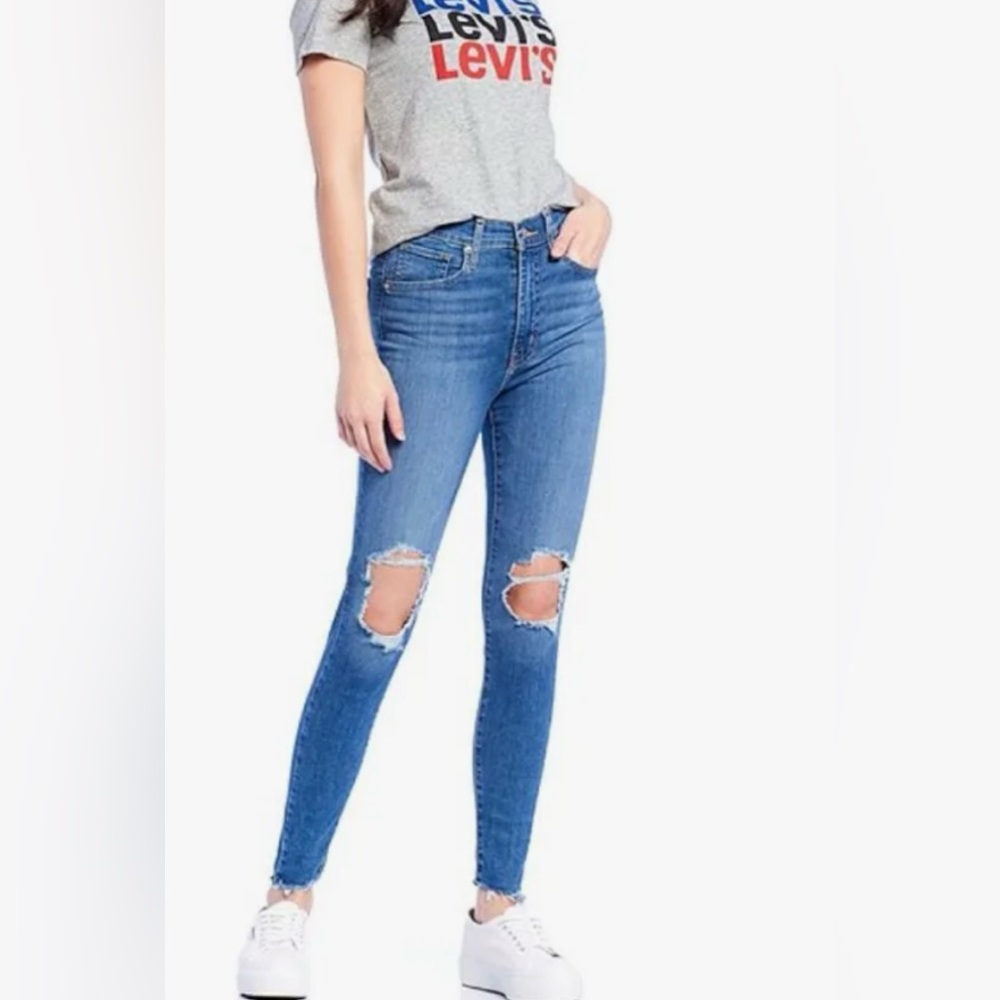 Levi's Mile High Super Skinny Ripped Knee Raw Hem Dis… - Gem
